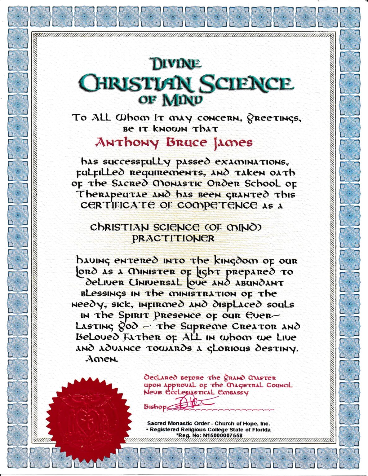 Dr. Anthony B. James Receives Christian Science Certification